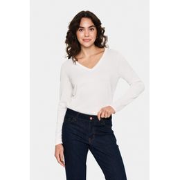 Strickpullover Saint Tropez "MilaSZ LS V-Neck Pullover", Damen, Gr. XXL, ice, Strick, Obermaterial: 70% Viskose, 30% Polyester, unifarben, regular fit h&uuml;ftlang, V-Ausschnitt, Pullover Strickpullover, Viskosemischung, Regular fit