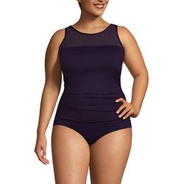 LANDS' END Badeanzug mit Netz-Detail, hoher Halsausschnitt, Damen,  Lila, Elasthan/Nylon-Mischung, by Lands' End