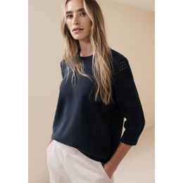 3/4-Arm-Shirt Street One, Damen, Gr. 40, shadowed navy, Stoff, 46% Modal, 46% Polyester, 8% Elasthan, unifarben, normal normal, Rundhals, Rippb&uuml;ndchen, Shirts 3/4-Arm-Shirt, mit 3/4 &Auml;rmeln