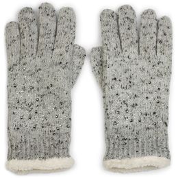 Strickhandschuhe styleBREAKER "Strickhandschuhe mit Strass und Fleece", Damen, grau (hellgrau meliert), Obermaterial: 65% Polyacryl PAN. 35% Wolle WO., Modisch, Handschuhe