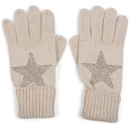 Strickhandschuhe styleBREAKER "Strick Handschuhe mit Strass Stern", Damen, beige, Obermaterial: 65% Polyacryl PAN. 35% Wolle WO., Modisch, Handschuhe