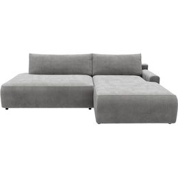 Ecksofa Trendmanufaktur "Prag, Schlafsofa mit Bettkasten, Couch in L-Form, Breite 253 cm", betongrau, B:253cm H:82cm T:167cm, 92%Polyester, 8%Polyamide, Sofas, Ecksofa, in Cordstoff HYPER, betongrau, Recamiere rechts