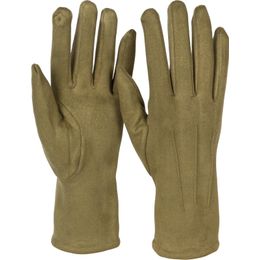 Fleecehandschuhe styleBREAKER "Einfarbige Touchscreen Handschuhe Ziern&auml;hte", Damen, gr&uuml;n (oliv), Obermaterial: 5% Elasthan EL. 95% Polyester PES., Modisch, Handschuhe
