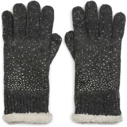 Strickhandschuhe styleBREAKER "Strickhandschuhe mit Strass und Fleece", Damen, grau (dunkelgrau meliert), Obermaterial: 65% Polyacryl PAN. 35% Wolle WO., Modisch, Handschuhe