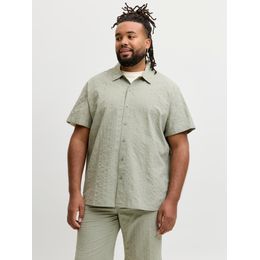 Jack & Jones PlusSize Kurzarmhemd "JORRIVIERA TEXTURE SHIRT SS PLS", Herren, Gr. 4XL, N-Gr, seagrass, Web, Obermaterial: 100% Baumwolle, JACK & JONES PLUSSIZE, unifarben, regular fit normal, gerader Abschluss, Hemden, mit Knopfleiste