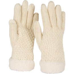 Strickhandschuhe styleBREAKER "Strickhandschuhe mit Perlmuster und Fleece", Damen, beige, Obermaterial: 70% Polyacryl PAN. 30% Wolle WO., Modisch, Handschuhe