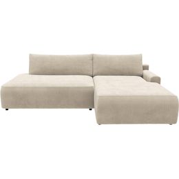 Ecksofa Trendmanufaktur "Prag, Schlafsofa mit Bettkasten, Couch in L-Form, Breite 253 cm", cream, B:253cm H:82cm T:167cm, 92%Polyester, 8%Polyamide, Sofas, Ecksofa, in Cordstoff HYPER, cream, Recamiere rechts