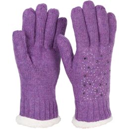 Strickhandschuhe styleBREAKER "Strickhandschuhe mit Strass und Fleece", Damen, lila (violett), Obermaterial: 65% Polyacryl PAN. 35% Wolle WO., Modisch, Handschuhe