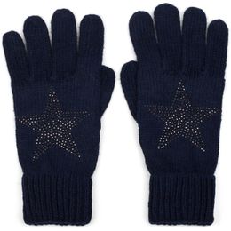 Strickhandschuhe styleBREAKER "Strick Handschuhe mit Strass Stern", Damen, blau (midnight, blau, dunkelblau), Obermaterial: 65% Polyacryl PAN. 35% Wolle WO., Modisch, Handschuhe