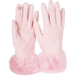 Fleecehandschuhe styleBREAKER "Unifarbene Touchscreen Handschuhe mit Kunstfell", Damen, rosa (rose), Obermaterial: 45% Viskose CV. 20% Baumwolle CO. 35% Polyester PES., Handschuhe