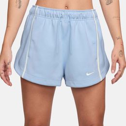Shorts Nike Sportswear "W NSW NK WR PLY KNT MR 2" SHRT", Damen, Gr. L, N-Gr, hydrogen blau, Obermaterial: 33% Viskose, 32% Polyacryl, 31% Baumwolle, 4% Elasthan, Hosen Shorts, aus schwerem Strickmaterial, mittelhoher Bund, sportlicher Stil