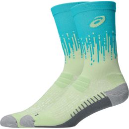 Laufsocken asics "PERFORMANCE RUN SOCK CREW", Damen, Gr. L (43/46), illuminate gelb, energy aqua, Obermaterial: 88% Polyamid, 9% Polypropylen, 3% Elasthan, Socken, mit D&auml;mpfung, mit Mesh-Knit-Gewebe