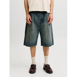 Jack & Jones Shorts JACK & JONES "JJIRON JJELI SHORTS AT 188 LN", Herren, Gr. L, N-Gr, blau (blau denim pack:with tint), Denim/Jeans, Obermaterial: 100% Baumwolle, Abriebeffekte, weit ca. Mitte Knie, Hosen Shorts, Baumwolle
