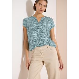 Kurzarmbluse Cecil, Damen, Gr. XL (44), crystal mint, Stoff, 100% Viskose, Minimalmuster, klassisch normal, Rundhals, abgesteppt, Blusen, in Blusen-Optik