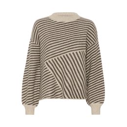 Strickpullover Kaffe "Strickpullover KAverana", Damen, Gr. L, beige (feather gray meliert, braun meliert), Obermaterial: 46% Polyacryl PAN. 45% Nylon NY. 5% Wolle mw. 4% Elasthan EL., Pullover Strickpullover