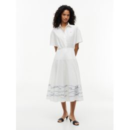 Blusenkleid Tommy Hilfiger "POPLIN FLRE SS MIDI SHRT DRS", Damen, Gr. 44, N-Gr, placed rope navy, Web, Obermaterial: 100% Baumwolle, unifarben, regular fit wadenlang, Rundhals, eingesetzt gerader Abschluss, Kleider Blusenkleid, Baumwolle