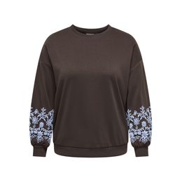 Sweatshirt Only CARMAKOMA "CARBROOKE L/S O-NECK PRINT SWT JRS NOOS", Damen, Gr. XL, bracken print:myosotis flower, Sweatware, Obermaterial: 60% Baumwolle, 40% Polyester, bedruckt, regular fit normal, Rundhals, Rippb&uuml;ndchen, Sweatshirts Sweatshirt, Baumwollmischung, regular fit