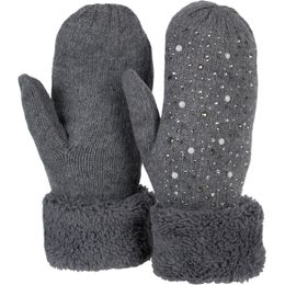 F&auml;ustlinge styleBREAKER "Strickhandschuhe F&auml;ustlinge mit Strass und Perlen", Damen, grau, 65% Polyacryl PAN. 35% Wolle WO., Modisch, Handschuhe F&auml;ustlinge