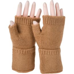 Strickhandschuhe styleBREAKER "Fingerlose Strickhandschuhe Einfarbig", Damen, braun (camel), Obermaterial: 100% Polyacryl PAN., Modisch, Handschuhe