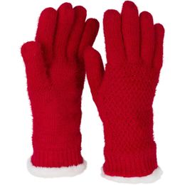 Strickhandschuhe styleBREAKER "Strickhandschuhe mit Reiskornmuster und Fleece", Damen, rot, Modisch, Handschuhe