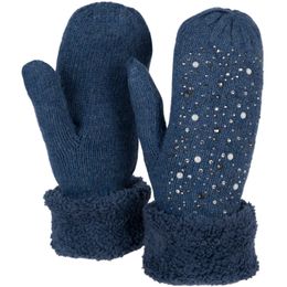F&auml;ustlinge styleBREAKER "Strickhandschuhe F&auml;ustlinge mit Strass und Perlen", Damen, blau (jeansblau), 65% Polyacryl PAN. 35% Wolle WO., Modisch, Handschuhe F&auml;ustlinge