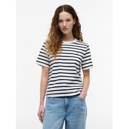 Kurzarmshirt Tommy Hilfiger "INTERLOCK BOXY C-NK SS TEE", Damen, Gr. L (42/44), breton stripe ecru, schwarz night navy, Single Jersey, Obermaterial: 100% Baumwolle, gestreift, bequem normal, Rundhals, Shirts, Baumwolle