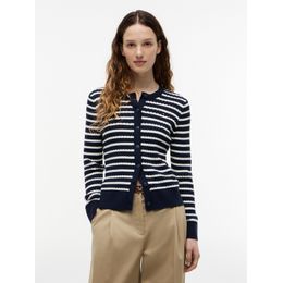 Strickjacke Tommy Hilfiger, Damen, Gr. L (42/44), schwarz n navy, ivory petal breton stp, Strick, Obermaterial: 100% Baumwolle, gestreift, normal, Rundhals, Strickjacken Strickjacke, mit Zopfstrickmuster