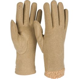Fleecehandschuhe styleBREAKER "Touchscreen Handschuhe Teddyfell", Damen, braun (camel), Obermaterial: 50% Viskose CV. 50% Polyester PES., Modisch, Handschuhe