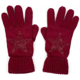 Strickhandschuhe styleBREAKER "Strick Handschuhe mit Strass Stern", Damen, rot (bordeaux, rot), Obermaterial: 65% Polyacryl PAN. 35% Wolle WO., Modisch, Handschuhe