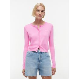 Strickjacke Tommy Jeans "TJW ESSENTIAL CREW NECK CARDIGAN", Damen, Gr. L (42/44), pink daisy, Strick, Obermaterial: 100% Baumwolle, unifarben, regular fit normal, Rundhals, Rippstrickb&uuml;ndchen, Strickjacken Strickjacke, Baumwolle