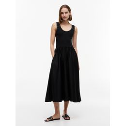 A-Linien-Kleid Tommy Hilfiger "5X2 RIB MIX MEDIA DRESS", Damen, Gr. L (42/44), N-Gr, schwarz, Rippware, Obermaterial: 97% Baumwolle, 3% Elasthan, unifarben, figurbetont wadenlang, Rundhals, Kleider, Baumwollmischung, figurbetont, Oberteil in gerippter Struktur