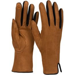 Fleecehandschuhe styleBREAKER "Touchscreen Handschuhe Kontrast", Damen, braun (cognac), Obermaterial: 10% Elasthan EL. 90% Polyester PES., Modisch, Handschuhe