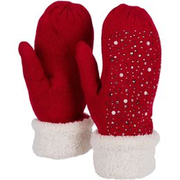 F&auml;ustlinge styleBREAKER "Strickhandschuhe F&auml;ustlinge mit Strass und Perlen", Damen, rot, 65% Polyacryl PAN. 35% Wolle WO., Modisch, Handschuhe F&auml;ustlinge