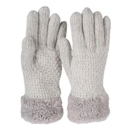 Strickhandschuhe styleBREAKER "Strickhandschuhe mit Perlmuster und Fleece", Damen, grau (hellgrau), Obermaterial: 70% Polyacryl PAN. 30% Wolle WO., Modisch, Handschuhe