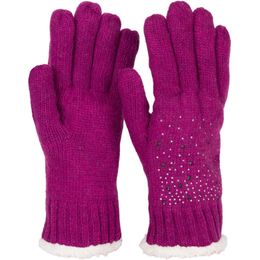 Strickhandschuhe styleBREAKER "Strickhandschuhe mit Strass und Fleece", Damen, lila (himbeere), Obermaterial: 65% Polyacryl PAN. 35% Wolle WO., Modisch, Handschuhe