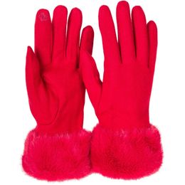 Fleecehandschuhe styleBREAKER "Unifarbene Touchscreen Handschuhe mit Kunstfell", Damen, rot, Obermaterial: 45% Viskose CV. 20% Baumwolle CO. 35% Polyester PES., Handschuhe