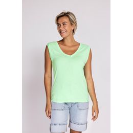 Shirttop Zhrill "ASHI Tank Top", Damen, Gr. L, gr&uuml;n, Jersey, Obermaterial: 100% Baumwolle, unifarben, normal h&uuml;ftbedeckend, V-Ausschnitt, Tops Shirttop, normale Passform, &auml;rmellos, aus Baumwolle, h&uuml;ftbedeckende L&auml;nge