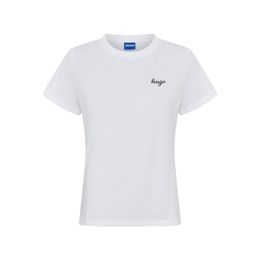 T-Shirt Hugo "Damatee", Damen, Gr. L, wei&szlig; 100, Single Jersey, Obermaterial: 100% Baumwolle, unifarben, h&uuml;ftlang, Rundhals, abgesteppte Kante, Shirts T-Shirt, mit Logoschriftzug, reine Baumwolle