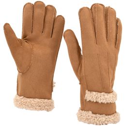 Fleecehandschuhe styleBREAKER "Handschuhe Wildleder Optik mit Teddyfleece", Damen, braun (camel), Obermaterial: 5% Elasthan EL. 95% Polyester PES., Modisch, Handschuhe