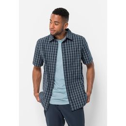 Kurzarmhemd Jack Wolfskin "HOT SPRINGS SHIRT M", Herren, Gr. M (50), Normalgr&ouml;&szlig;en, blau (night, blau, checks), OBERSTOFF: 100% BAUMWOLLE, Hemden