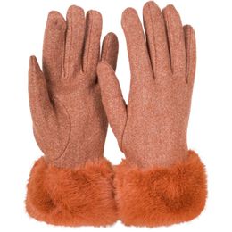 Fleecehandschuhe styleBREAKER "Unifarbene Touchscreen Handschuhe mit Kunstfell", Damen, braun (cognac), Obermaterial: 45% Viskose CV. 20% Baumwolle CO. 35% Polyester PES., Handschuhe