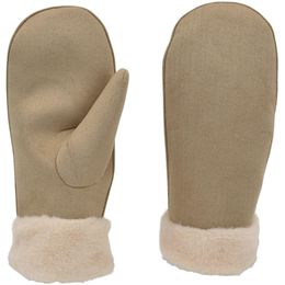 F&auml;ustlinge styleBREAKER "Veloursleder Optik F&auml;ustlinge mit Kunstfell-Bund", Damen, beige, Obermaterial: 100% Polyester PES., Modisch, Handschuhe F&auml;ustlinge