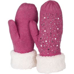 F&auml;ustlinge styleBREAKER "Strickhandschuhe F&auml;ustlinge mit Strass und Perlen", Damen, pink, 65% Polyacryl PAN. 35% Wolle WO., Modisch, Handschuhe F&auml;ustlinge