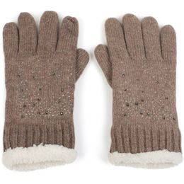 Strickhandschuhe styleBREAKER "Strickhandschuhe mit Strass und Fleece", Damen, braun, Obermaterial: 65% Polyacryl PAN. 35% Wolle WO., Modisch, Handschuhe