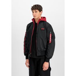Bomberjacke Alpha Industries "MA-1 D-Tec Sleeve Embroidery", Herren, Gr. XXL, schwarz (schwarz, rot), Obermaterial: 100% Nylon, Futter: 100% Nylon, Kapuze: 75% Baumwolle, 25% Polyester, F&uuml;llung: 100% Polyester, Jacken Bomberjacke