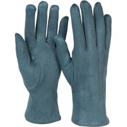 Fleecehandschuhe styleBREAKER "Einfarbige Touchscreen Handschuhe Ziern&auml;hte", Damen, blau (grau, blau), Obermaterial: 5% Elasthan EL. 95% Polyester PES., Modisch, Handschuhe