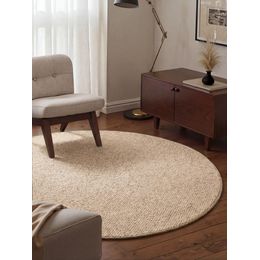 Teppich Hanse Home "Wolly 2" Gr. 9, beige (beige, braun), H:12mm &Oslash;:133cm, Kunstfaser, Teppiche, Teppich, Flachgewebe, Skandi, Woll-Optik, Esszimmer, Wohnzimmer, Flur