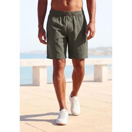 Shorts John Devin "Schlupfhose, Leinen-Mix", Herren, Gr. M (48/50), N-Gr, khaki, Web, Obermaterial: 70% Viskose (LENZING&trade; ECOVERO&trade;), 30% Leinen, regular fit kurz, Hosen Shorts