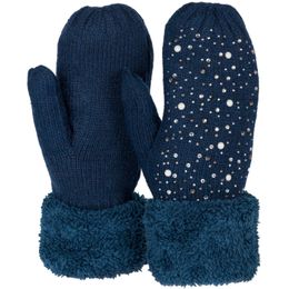F&auml;ustlinge styleBREAKER "Strickhandschuhe F&auml;ustlinge mit Strass und Perlen", Damen, blau (dunkelblau), 65% Polyacryl PAN. 35% Wolle WO., Modisch, Handschuhe F&auml;ustlinge