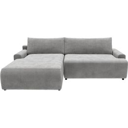 Ecksofa Trendmanufaktur "Prag, Schlafsofa mit Bettkasten, Couch in L-Form, Breite 253 cm", betongrau, B:253cm H:82cm T:167cm, 92%Polyester, 8%Polyamide, Sofas, Ecksofa, in Cordstoff HYPER, betongrau, Recamiere links